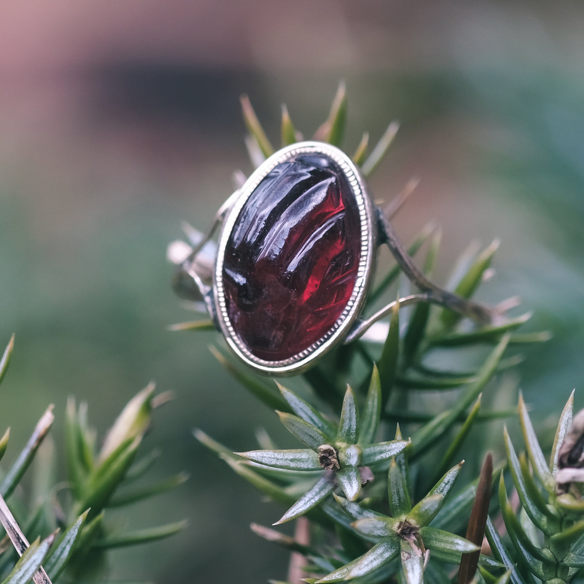 Georgian Carved Garnet Fede Ring – Lost Owl Jewelry