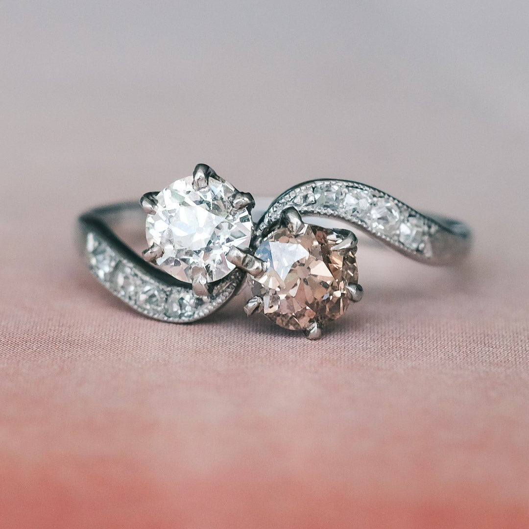 Edwardian Fancy Diamond Toi et Moi Ring – Lost Owl Jewelry
