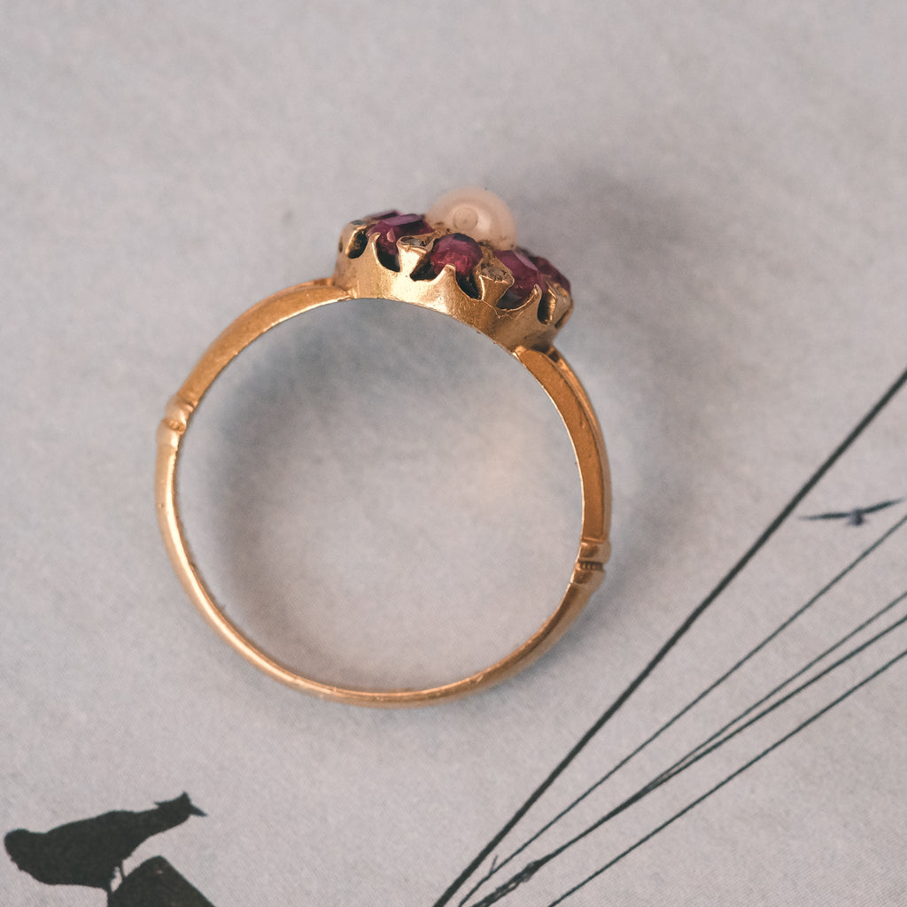 1875 Ruby & Pearl Sunburst Ring – Lost Owl Jewelry