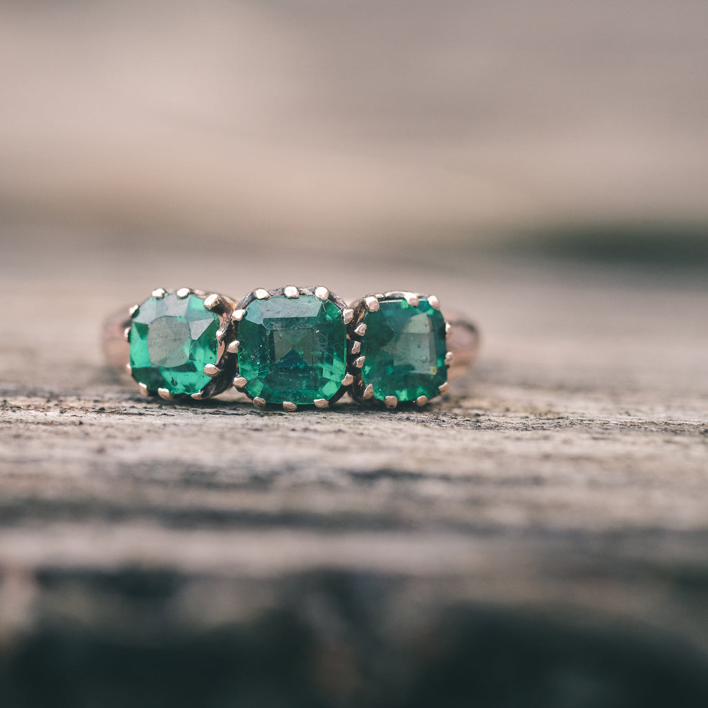 Victorian Green Paste Trilogy Ring – Lost Owl Jewelry