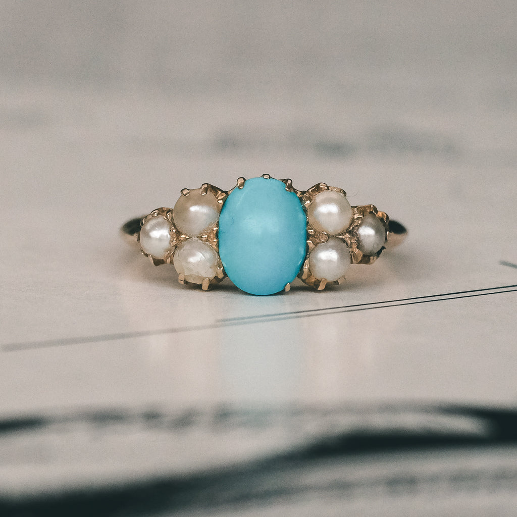 Victorian Turquoise & Pearl Ring – Lost Owl Jewelry